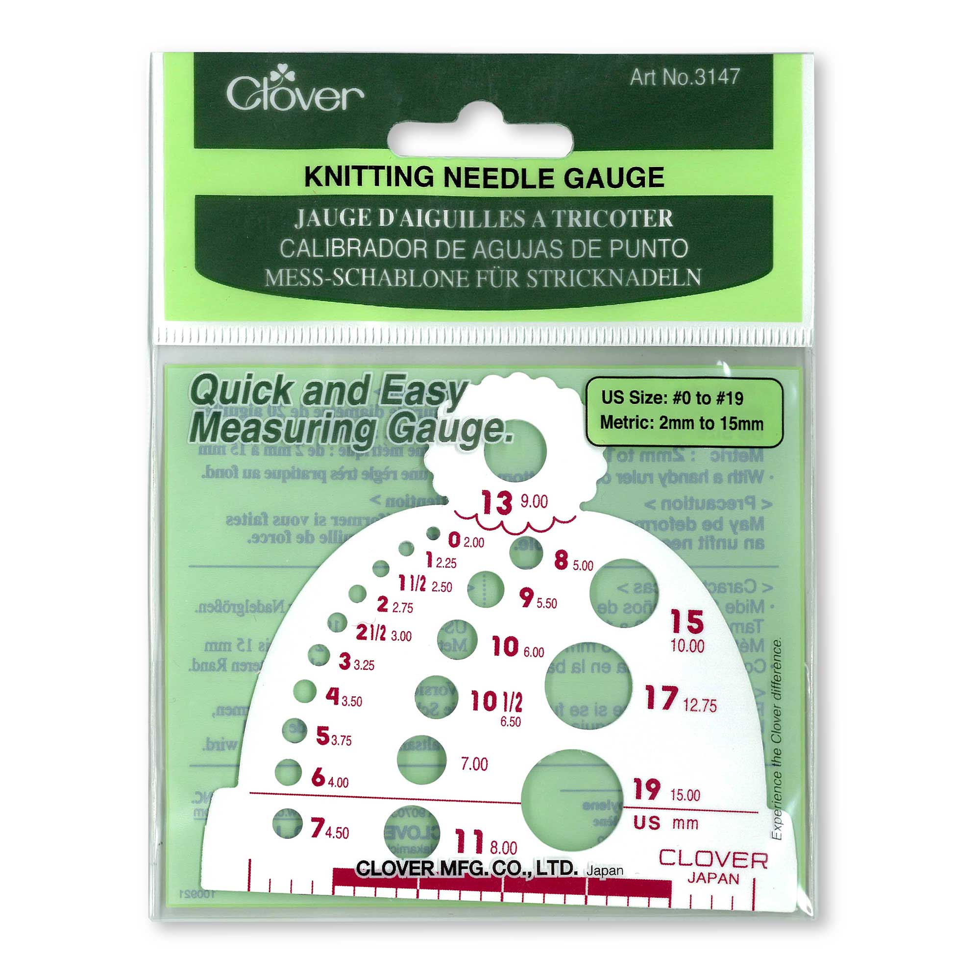 CLOVER KNITTING NEEDLE GAUGE 3147 » Birch Wholesale